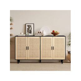 ABRIHOME 158 cm Sideboard mit Rattan Deko in Schwarz | Gr.: onesize
