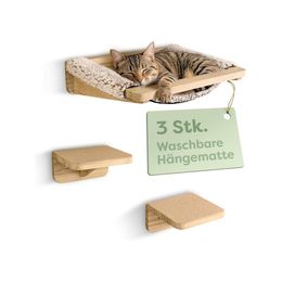 Knupis Katzen Kletterwand Set mit H&auml;ngematte & 2X Katzentreppe- Kiefernholz | Gr.: onesize