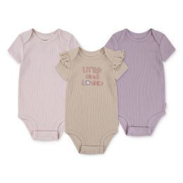 Jungen Kurzarmbody "HUGG 3PK BODYSUIT"granola, Gr. 3, HUGGIES BABYWEAR, bedruckt, unifarben, Jersey, Obermaterial: 100% Baumwolle, Bodys, aus