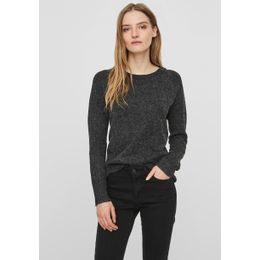 V&eacute;ro Moda Rundhalspullover VERO MODA "VMDOFFY", Damen, Gr. XS, schwarz (schwarz melange), Strick, Obermaterial: 94% Polyester, 3% Elasthan, 3% Nylon, meliert, Basic, figurumspielend h&uuml;ftlang, Rundhals, Raglan&auml;rmel Rippstrickb&uuml;ndchen, Pullover Rundhalspullover, in melierter Optik