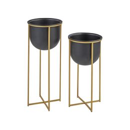 Beliani 2er-Set Indoor Blumentopf THUJA in Schwarz/Gold | Gr.: onesize