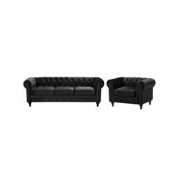Beliani 2-tlg Sitzgruppe CHESTERFIELD in Schwarz/Braun | Gr.: onesize