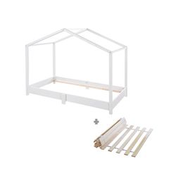 Roba Kinder Hausbett, bodentief, mit Lattenrost 70 x 140 cm - wei&szlig; | Gr.: onesize