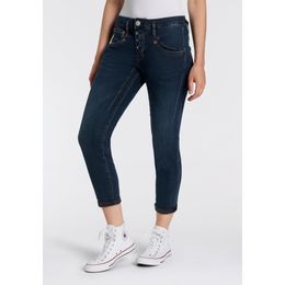 7/8-Jeans Herrlicher "Shyra Cropped Denim Stretch", Damen, Gr. 27, N-Gr, blau (orion), Denim/Jeans, Obermaterial: 97% Baumwolle, 3% Elasthan, Jeans, mit halb verdeckter Knopfleiste
