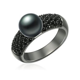 Valero Pearls Ring aus Sterling Silber mit Zirkonia S&uuml;&szlig;wasser-Zuchtperle in schwarz | Gr.: 50