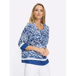 Heine Druckbluse in royalblau-ecru-bedruckt | Gr.: 46