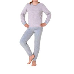 Normann Frottee Pyjama langarm B&uuml;ndchen Schlafanzug Herz - 71578 in Grau | Gr.: 134/140