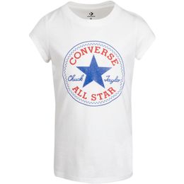 T-Shirt Converse "CNVG TIMELS CHUCK PATCH TEE", M&auml;dchen, Gr. 122S, wei&szlig;, Stoff, Obermaterial: 60% Baumwolle, 40% Polyester, bedruckt, normal, Rundhals, eingesetzt abgesteppt, Shirts T-Shirt, f&uuml;r Kinder, sportlicher Stil, Rundhalsausschnitt