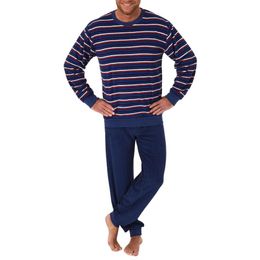Normann Frottee Pyjama langarm Schlafanzug B&uuml;ndchen Streifen - 49569 in marine | Gr.: 52