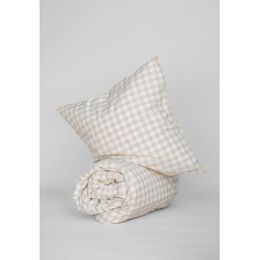 Mela Perkal Bettw&auml;sche Set Style MAJULI Check in birke - naturweiss karo | Gr.: 155 x 220 + 80 x 80 cm