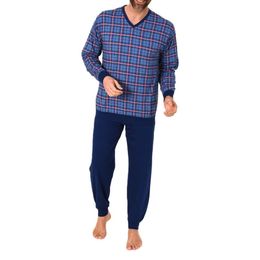 Normann Langarm Schlafanzug B&uuml;ndchen Jersey und karierten Pyjama Oberteil in marine | Gr.: 58