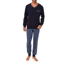 Normann Langarm Schlafanzug B&uuml;ndchen und karierter Jersey Pyjamahose in marine | Gr.: 52