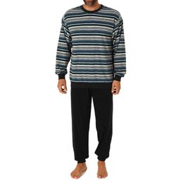Normann Frottee Pyjama Schlafanzug B&uuml;ndchen und Rundhals - 68258 in blau | Gr.: 48
