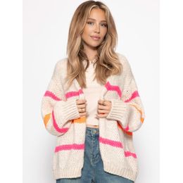 SASSYCLASSY Oversize Cardigan mit wei&szlig;en Streifen in Offwhite, Pink | Gr.: M