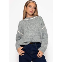 SASSYCLASSY Pullover mit Ziern&auml;hten in Grau | Gr.: M
