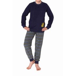Normann Frottee langarm Schlafanzug Pyjama B&uuml;ndchen und Skaterboard - 77098 in gelb | Gr.: 128