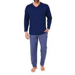 Normann Schlafanzug langarm mit karierter Jersey Hose in marine | Gr.: 60/62