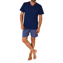 Normann Schlafanzug kurzarm Shorty mit karierter Jersey Hose in marine | Gr.: 50