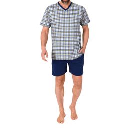 Normann Kurzarm Schlafanzug Shorty Jersey und karierten Pyjama Oberteil in grau | Gr.: 48