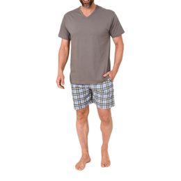 Normann Schlafanzug kurzarm Shorty mit karierter Jersey Hose in grau | Gr.: 56