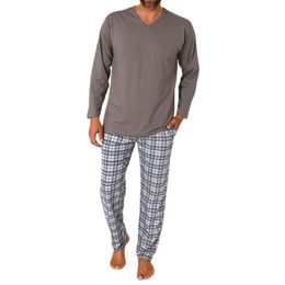 Normann Schlafanzug langarm mit karierter Jersey Hose in grau | Gr.: 60/62