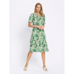 Heine Jersey-Kleid in champagner-grasgr&uuml;n-bedruckt | Gr.: 38