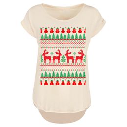 F4NT4STIC Long Cut T-Shirt Christmas Reindeers Weihnachten Muster in Whitesand | Gr.: XL