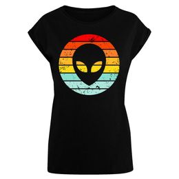 F4NT4STIC Extended Shoulder T-Shirt Alien Retro Sonnenuntergang in schwarz | Gr.: XS