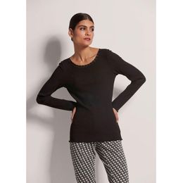 Madeleine Mode MADELEINE Rippen-Shirt mit Spitze in schwarz | Gr.: 46