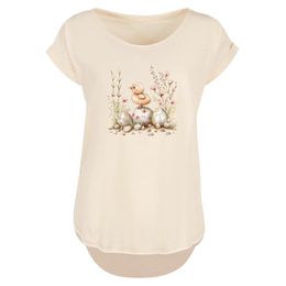F4NT4STIC Long Cut T-Shirt Ostern K&uuml;ken Ei Blumen in Whitesand | Gr.: L