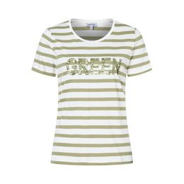 More & More More & More sportives Kurzarmshirt, gestreift in offwhite/green | Gr.: 40