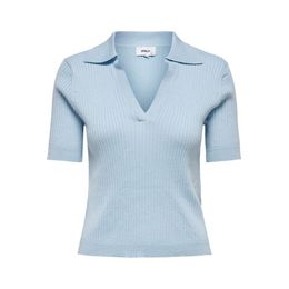 Only Geripptes Poloshirt Einfarbiges Kurzarm T-Shirt V-Ausschnitt ONLNIMONE in Blau | Gr.: M