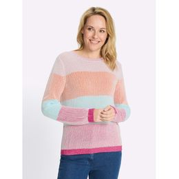 Sieh an! Langarm-Pullover in fuchsia-aquamarin-gemustert | Gr.: 50
