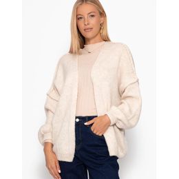 SASSYCLASSY Cardigan mit Au&szlig;enn&auml;hten in Beige | Gr.: L