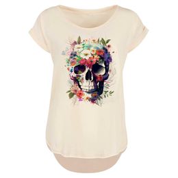 F4NT4STIC Long Cut T-Shirt Totenkopf Blumen in Whitesand | Gr.: XL
