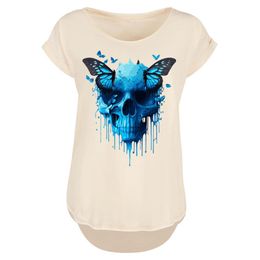 F4NT4STIC Long Cut T-Shirt Totenkopf mit Schmetterling in Whitesand | Gr.: L