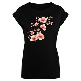 F4NT4STIC Extended Shoulder T-Shirt Rosa Blumenzweig 3D in schwarz | Gr.: S