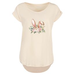 F4NT4STIC Long Cut T-Shirt Blumen Osterhasen Ohren Dekor in Whitesand | Gr.: S