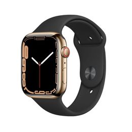 Apple Watch Series 7 (2021) GPS + Cellular 41 mm - Rostfreier Stahl Gold - Sportarmband Schwarz