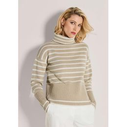 Madeleine Moderner Rollkragenpullover im Streifen-Design in beige / wollwei&szlig; | Gr.: 44