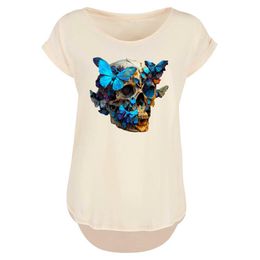 F4NT4STIC Long Cut T-Shirt Schmetterling Skull LONG TEE in Whitesand | Gr.: L