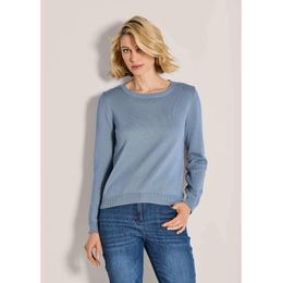 Madeleine Mode MADELEINE Schlichter Baumwollpullover mit Rundhals in rauchblau | Gr.: 40