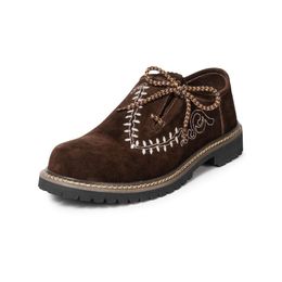 PAULGOS Haferlschuhe Trachten Schn&uuml;rschuh Echtleder Stickerei in Dunkelbraun | Gr.: 46