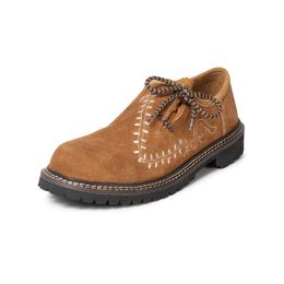 PAULGOS Haferlschuhe Trachten Schn&uuml;rschuh Echtleder Stickerei in Hellbraun | Gr.: 42