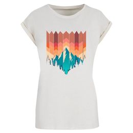 F4NT4STIC Extended Shoulder T-Shirt Berg Sonnenuntergang Geometrisch in Whitesand | Gr.: XL