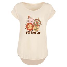 F4NT4STIC Long Cut T-Shirt Festive AF Weihnachten Tree Balls in Whitesand | Gr.: M