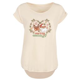 F4NT4STIC Long Cut T-Shirt Weihnachten Hippie Santa And Reindeer in Whitesand | Gr.: XL