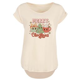 F4NT4STIC Long Cut T-Shirt Merry Weihnachten Cozy And Cute in Whitesand | Gr.: XL