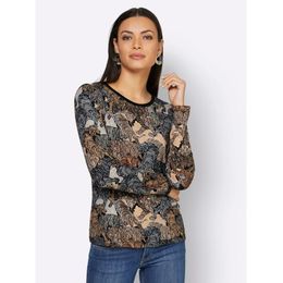 CR&Eacute;ATION L creation L Langarmshirt in schwarz-sand-bedruckt | Gr.: 40