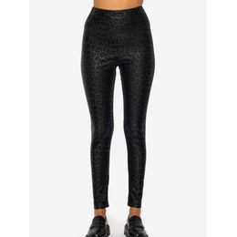 SASSYCLASSY Thermo Kunstleder Leggings mit Leo Print in Schwarz | Gr.: XS
